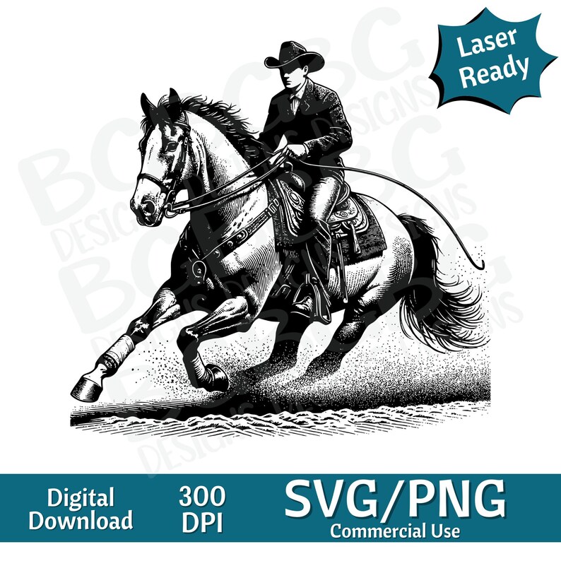 Reining Horse SVG PNG, Rodeo, Horse Riding PNG, Vector Graphic, Cut ...
