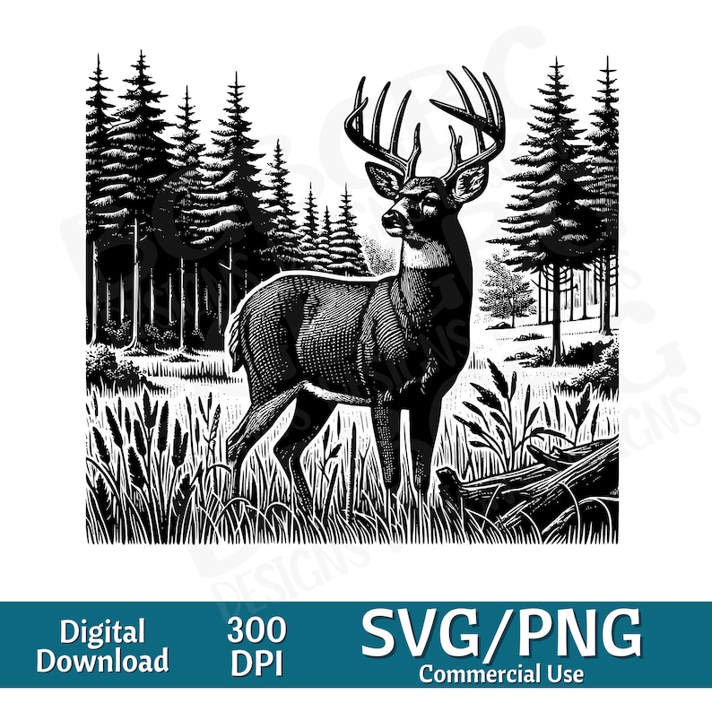 Buck in Woods SVG, Buck Clipart, Whitetail Svg, Hunting Svg, Deer ...