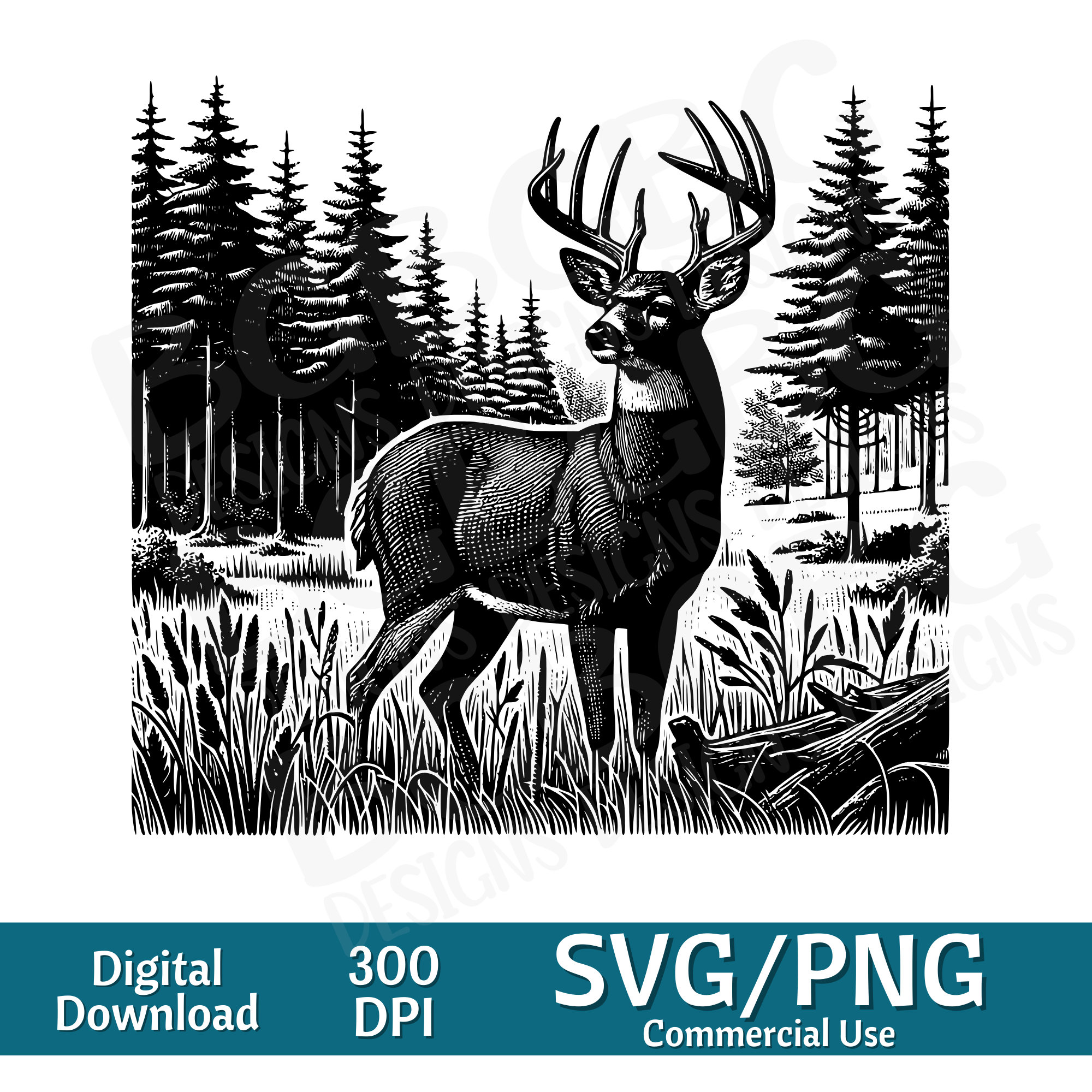 Buck in Woods SVG, Buck Clipart, Whitetail Svg, Hunting Svg, Deer ...