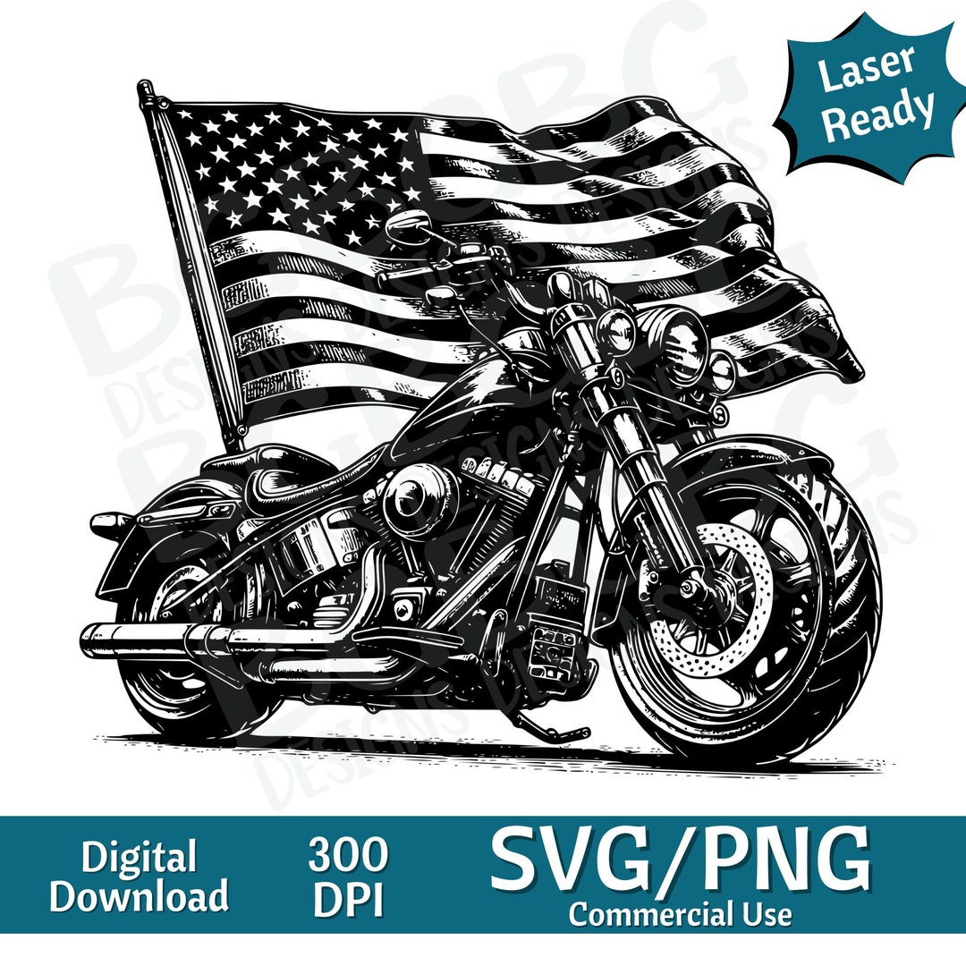 Motorcycle With Flag SVG PNG, Motorcycle, Vector Graphic, Laser ...