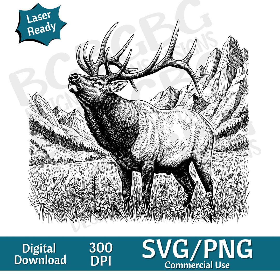Elk Bugling in Valley SVG PNG, Vector Graphic, Laser Engraver, Cnc ...