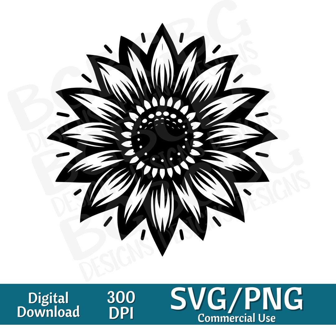 Sunflower Flower SVG PNG, Cricut, Silhouette, Cameo, Instant Download ...
