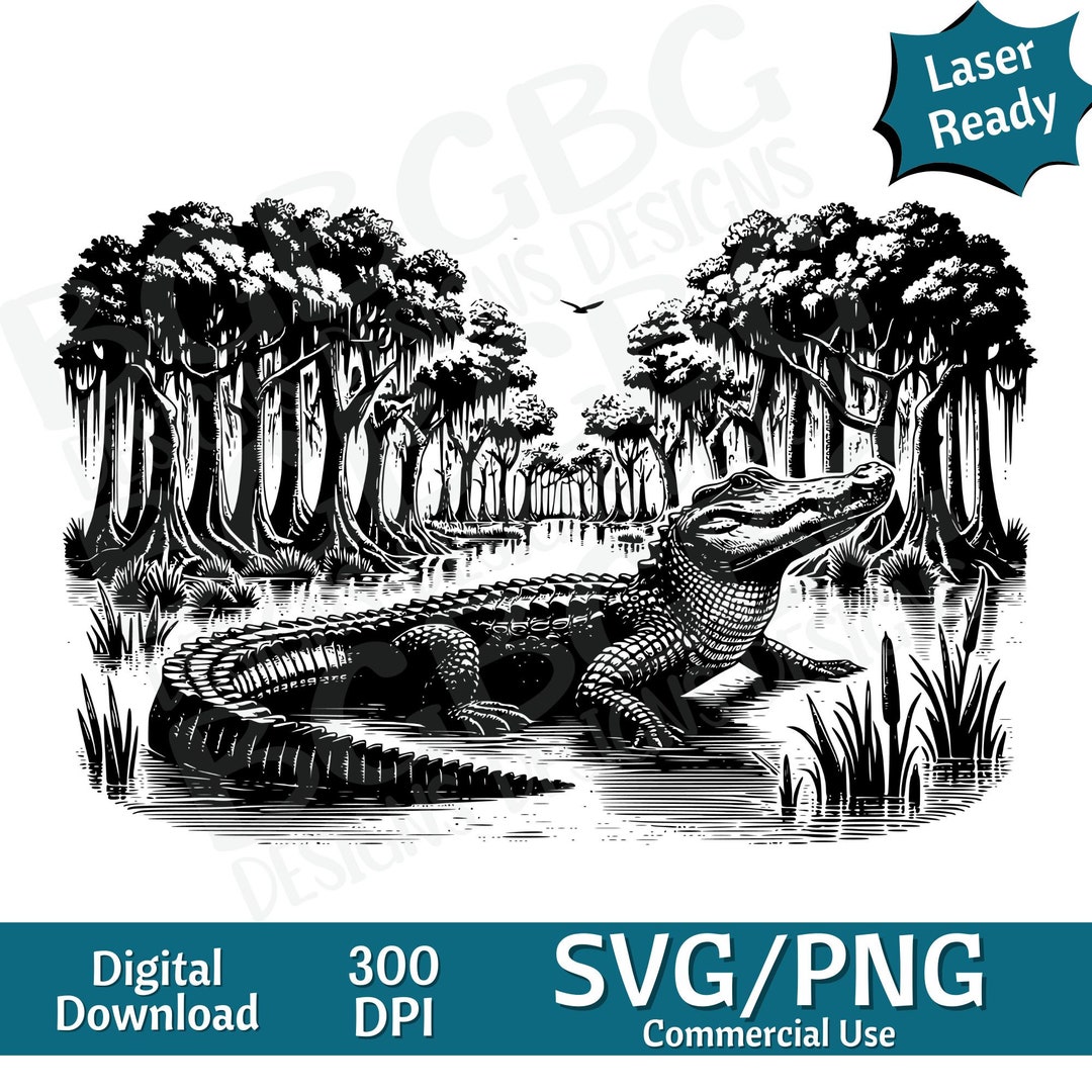 Alligator in Swamp SVG PNG, Vector Graphic, Laser Engraver, Cnc, Clip ...