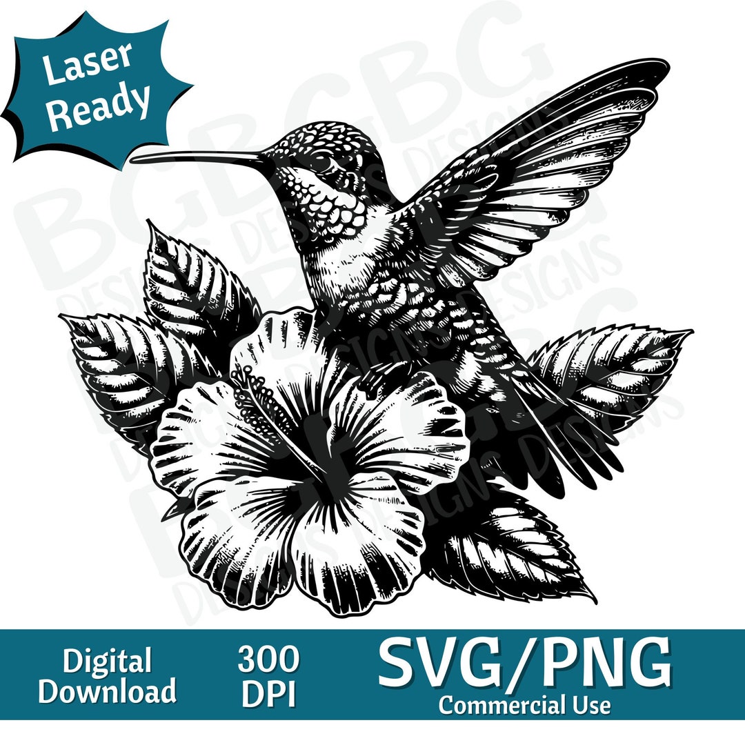 Hummingbird and Hibiscus SVG PNG, Vector Graphic, Laser Engraver, Cnc ...