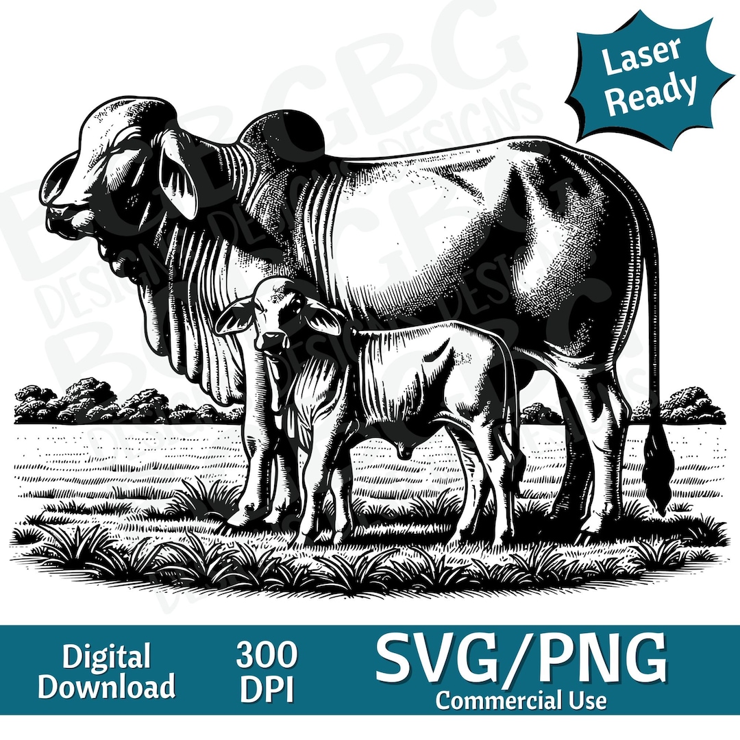 Brahman Cow and Calf Pair SVG, Animal Clipart, Cute Animal, Farm ...