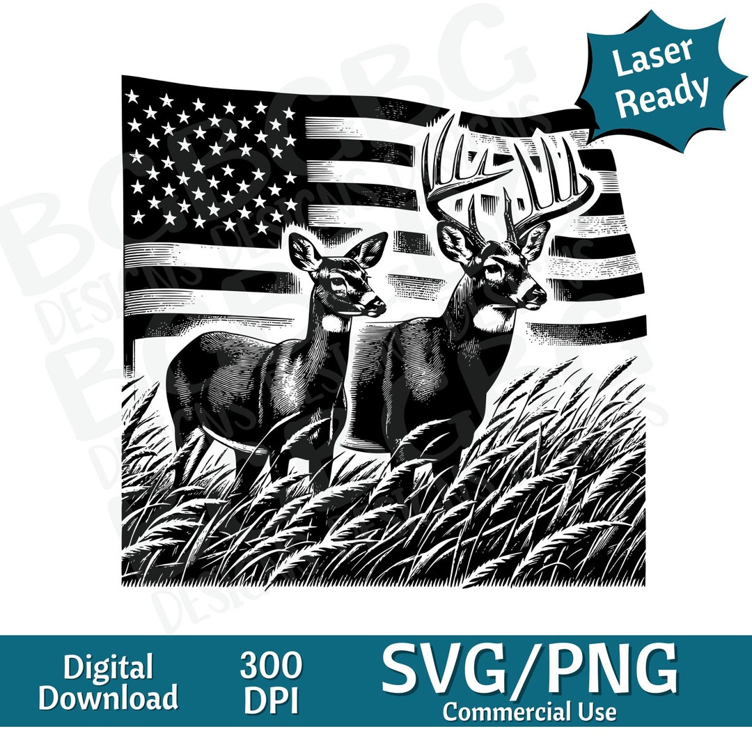 Buck and Doe With Flag Background SVG PNG, Vector Graphic, Laser ...
