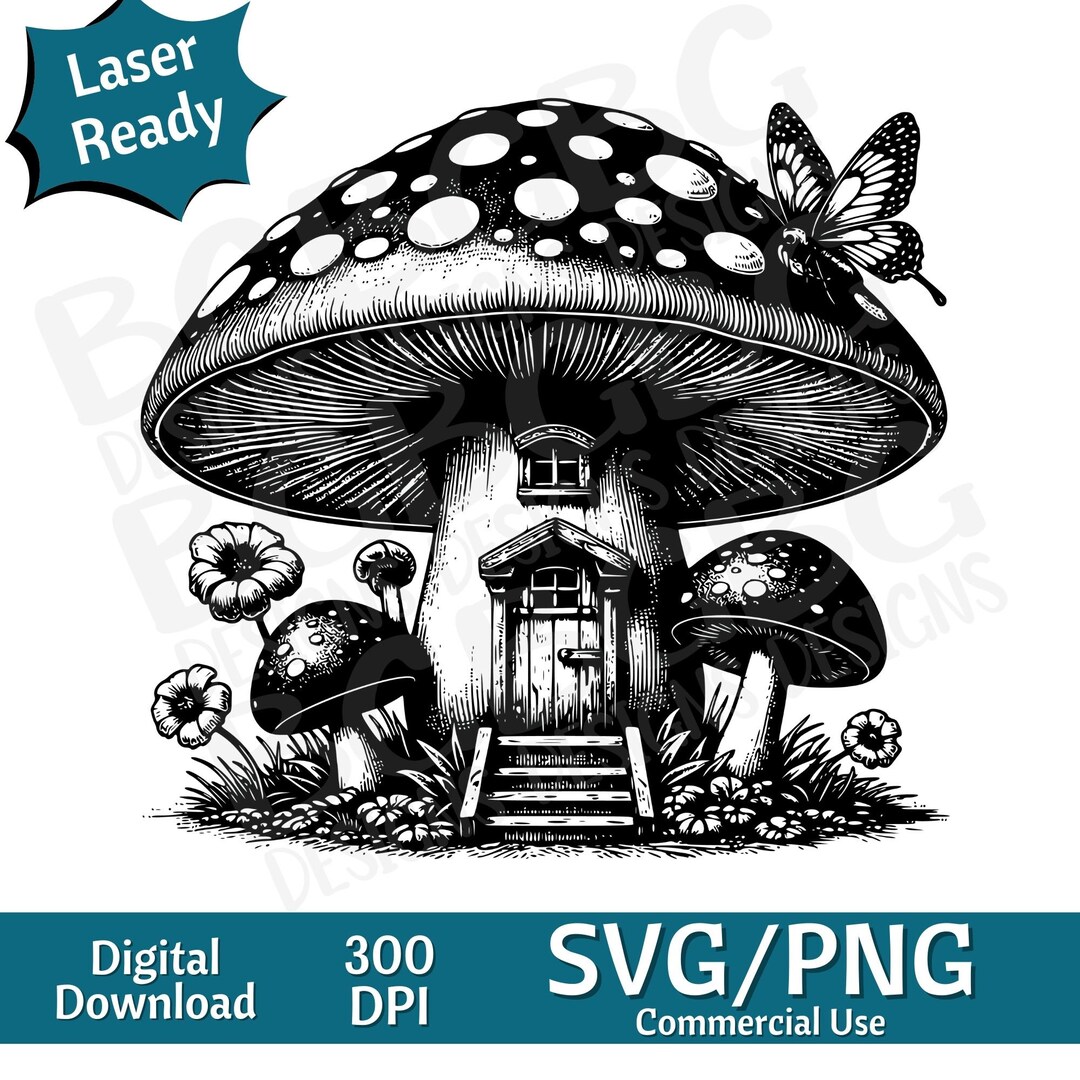 Mushroom Fairy House SVG PNG, Vector Graphic, Laser Engraver, Cnc, Clip ...