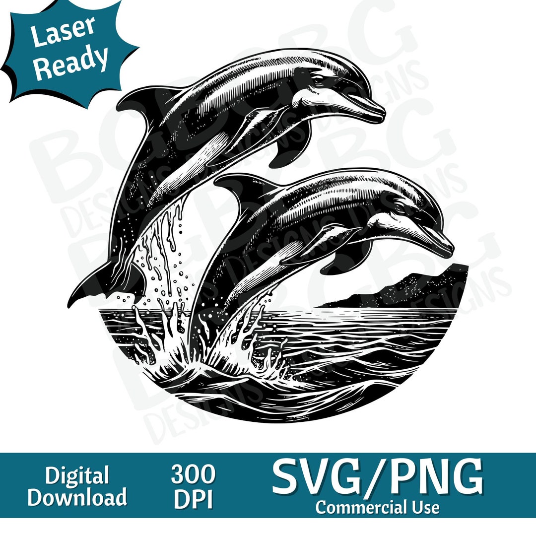 Dolphins Jumping SVG PNG, Ocean Svg Vector Graphic, Laser Engraver, Cnc ...