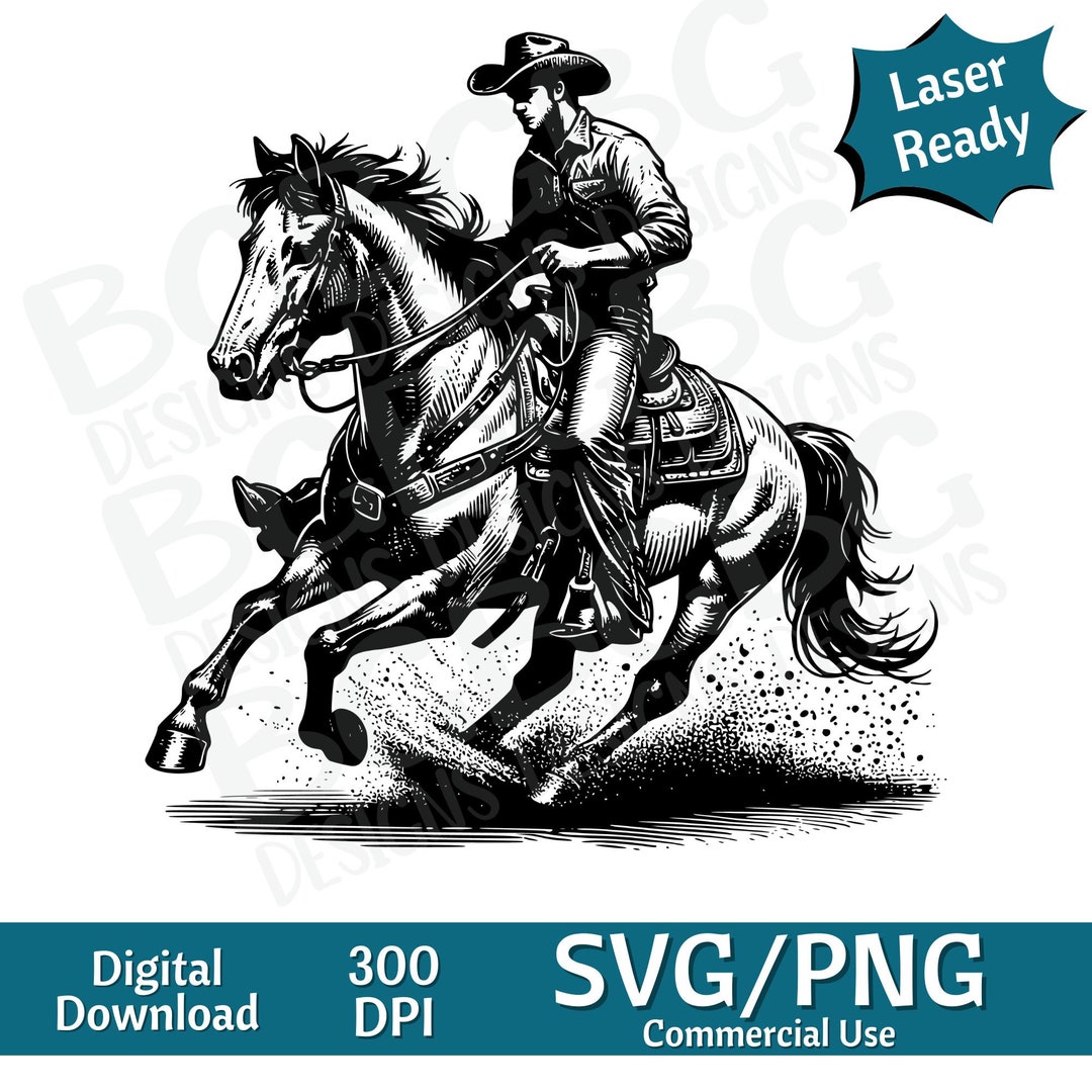 Cowboy on Horse SVG PNG, Rodeo, Horse Riding PNG, Vector Graphic, Cut ...