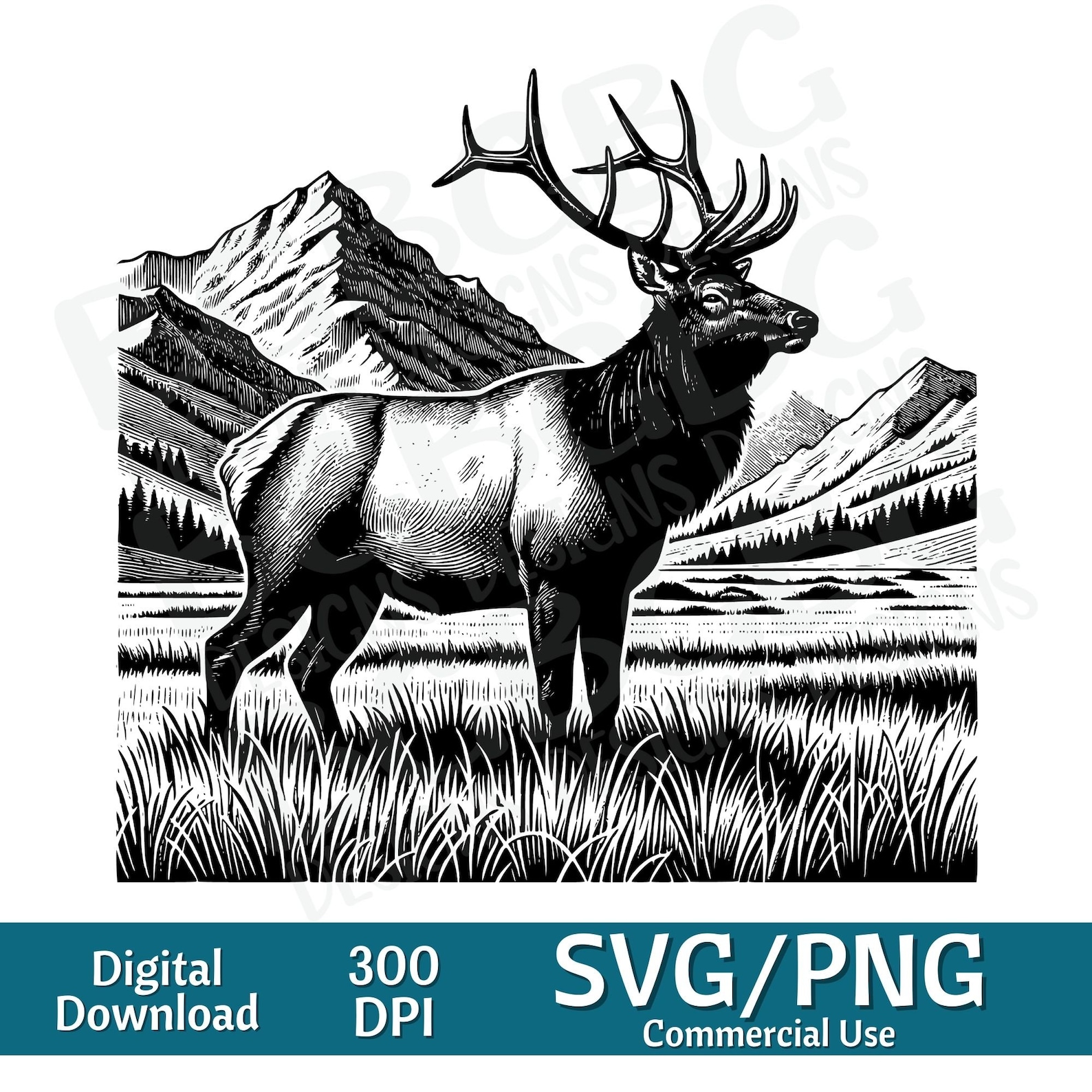 Elk in Mountains SVG, Elk Clipart, Elk Svg, Hunting Svg, Deer Clipart ...