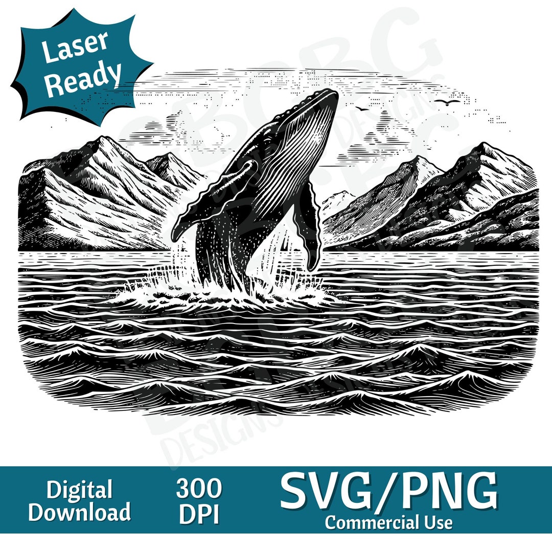 Whale Breaching SVG PNG, Humpback, Ocean Svg Vector Graphic, Laser ...