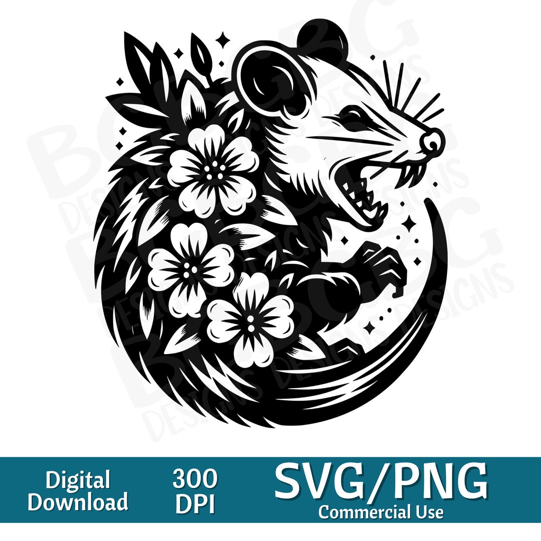 Opossum SVG Opossum Head Flowers, Opossum Head Svg, Opossum Clipart ...