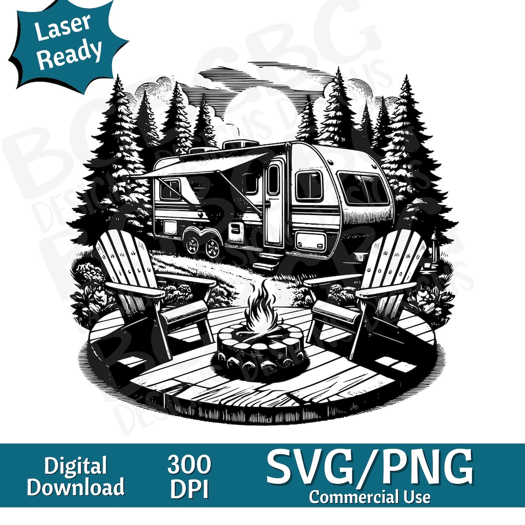 RV and Camp Ground, Camper SVG PNG, Vector Graphic, Laser Engraver, Cnc ...