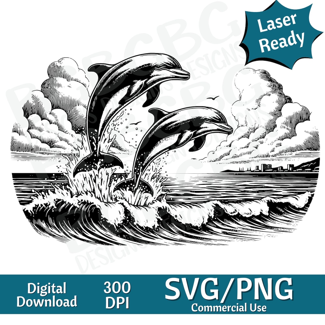 Dolphins Jumping SVG PNG, Beach, Ocean Svg Vector Graphic, Laser ...