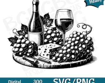 Wine and Cheese SVG PNG, Vector Graphic, Laser Engraver, Cnc, Clip Art, Laser Ready, Cutting ...