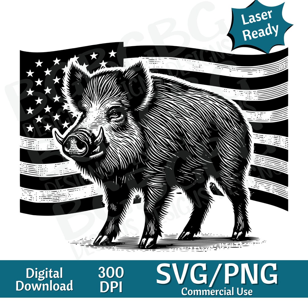 Boar With Flag Background SVG PNG, Wild Hog, Vector Graphic, Laser ...