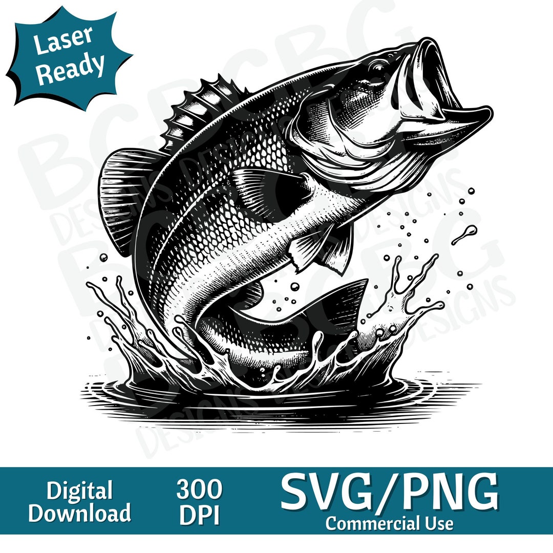 Largemouth Bass SVG, Jumping Bass SVG, Black Bass SVG, Svg, Png, Vector ...