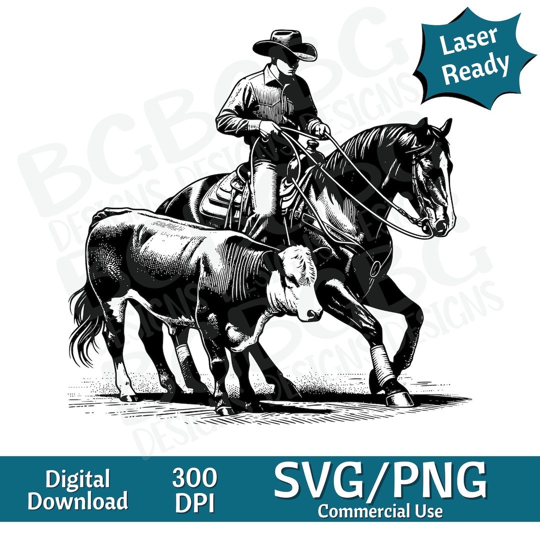 Cutting Horse SVG PNG, Rodeo, Horse Riding PNG, Vector Graphic, Cut ...