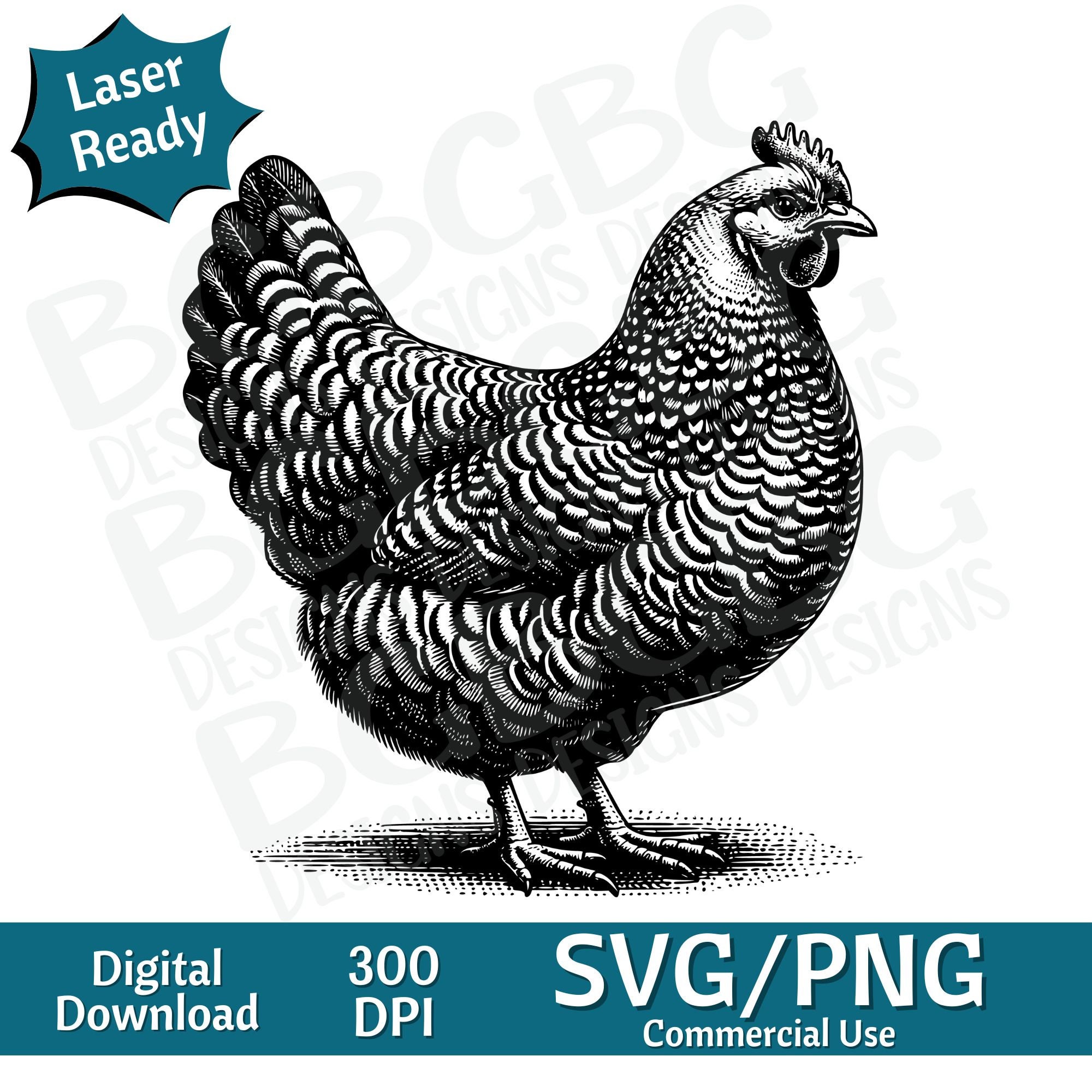 Bared Rock Chicken SVG PNG, Chicken, Farm, Vector Graphic, Laser ...