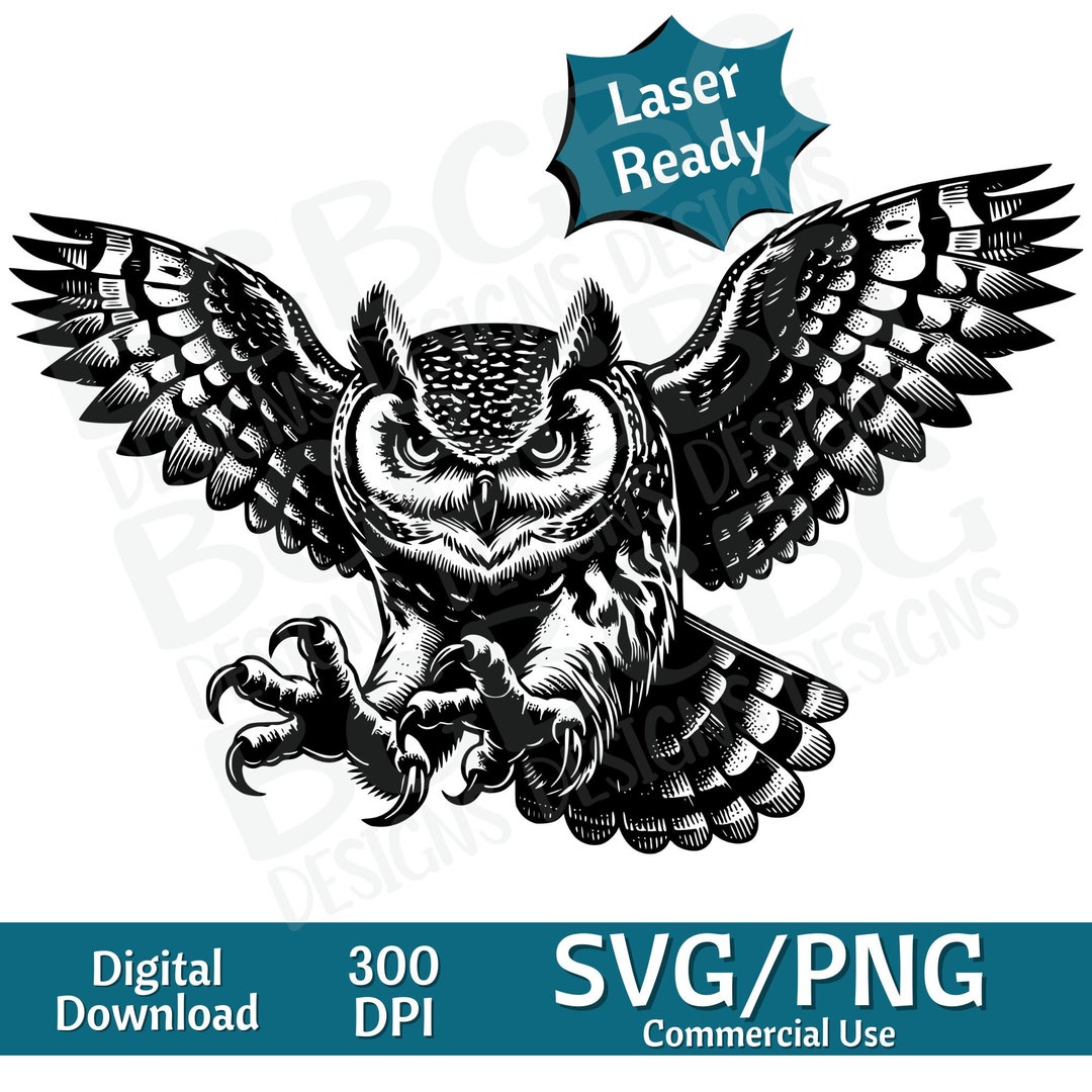 Hoot Owl With Talons Out SVG PNG, Vector Graphic, Laser Engraver, Cnc ...