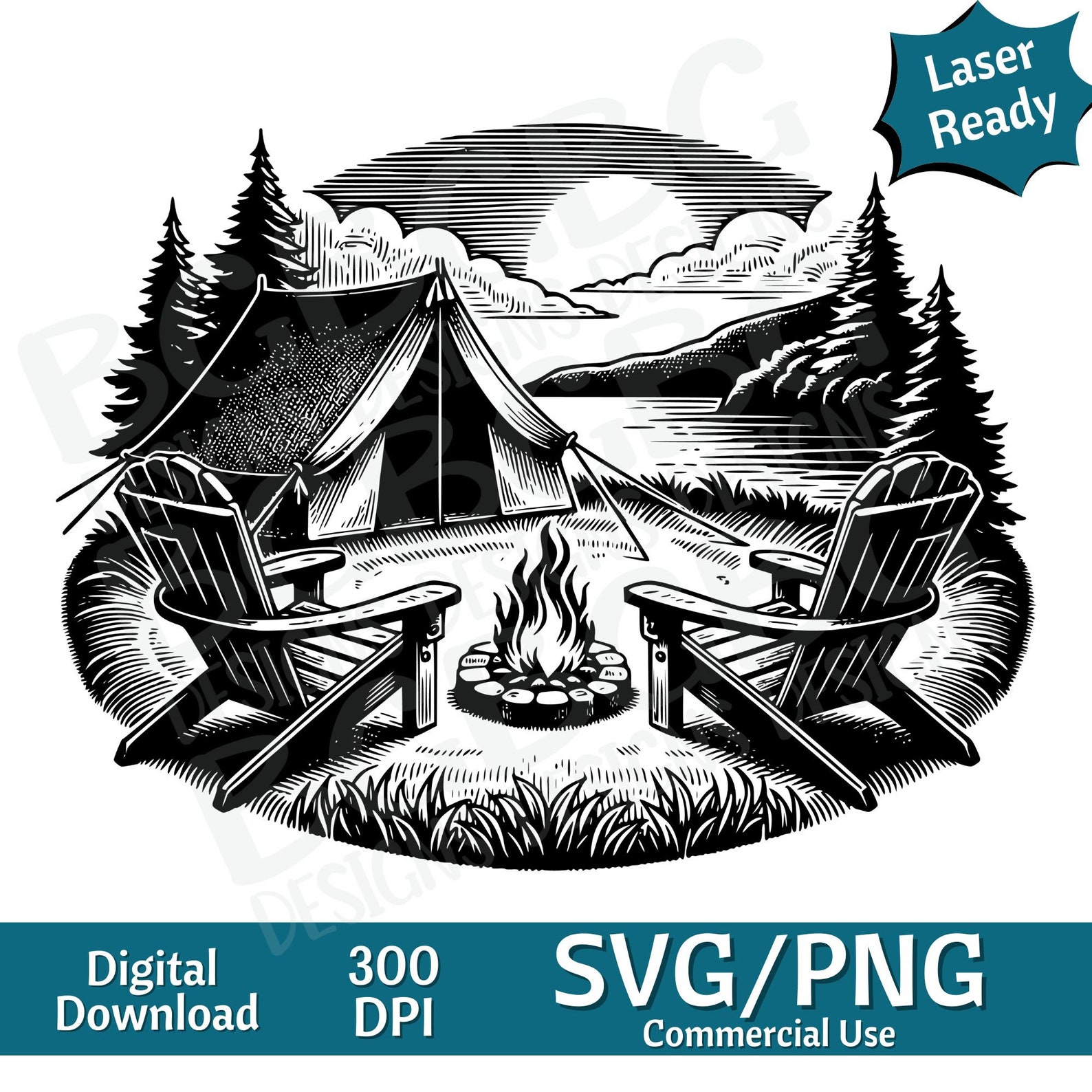 Tent at Camp Ground, Campfire SVG PNG, Vector Graphic, Laser Engraver ...