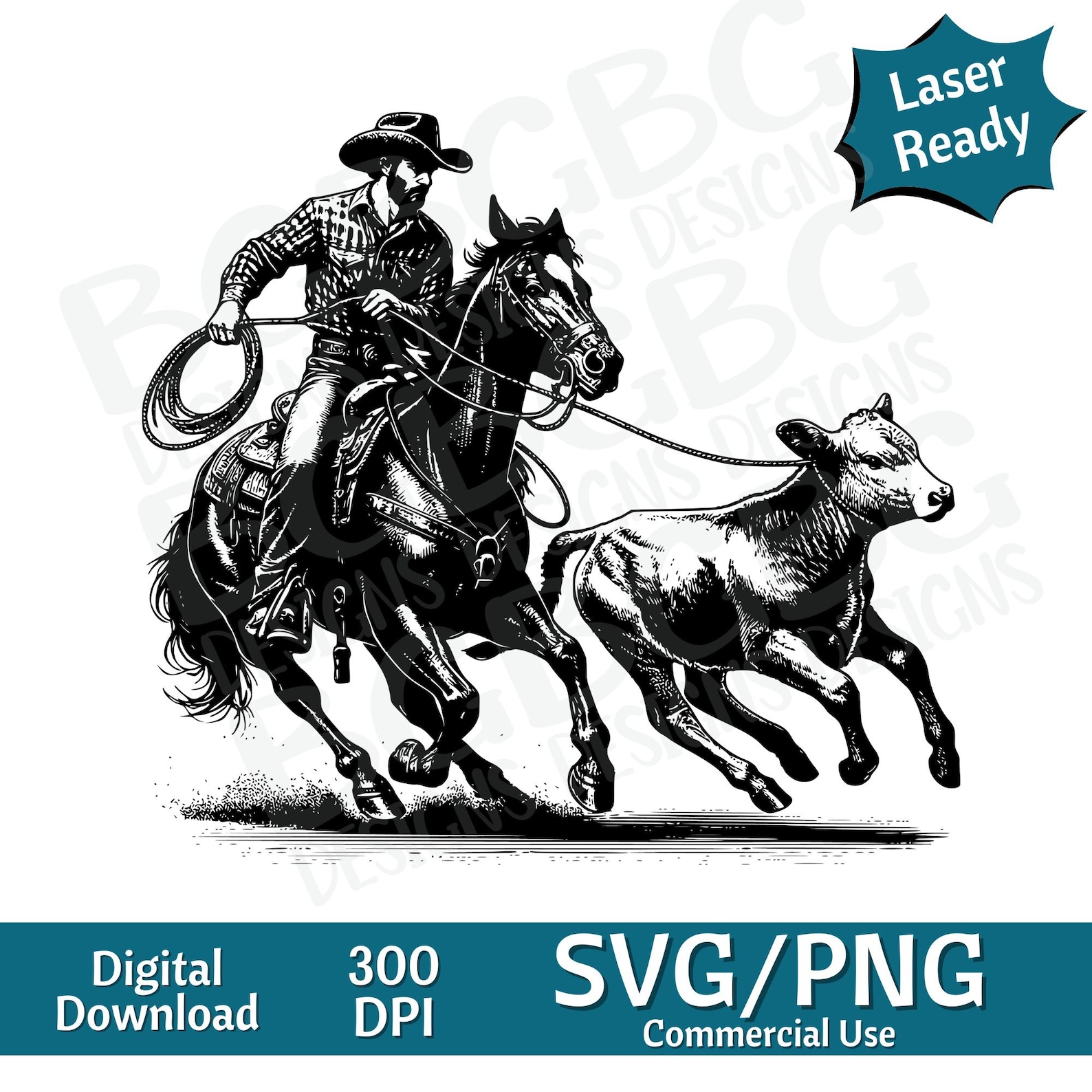 Calf Roping SVG PNG, Rodeo, Horse Riding PNG, Vector Graphic, Cut Print ...