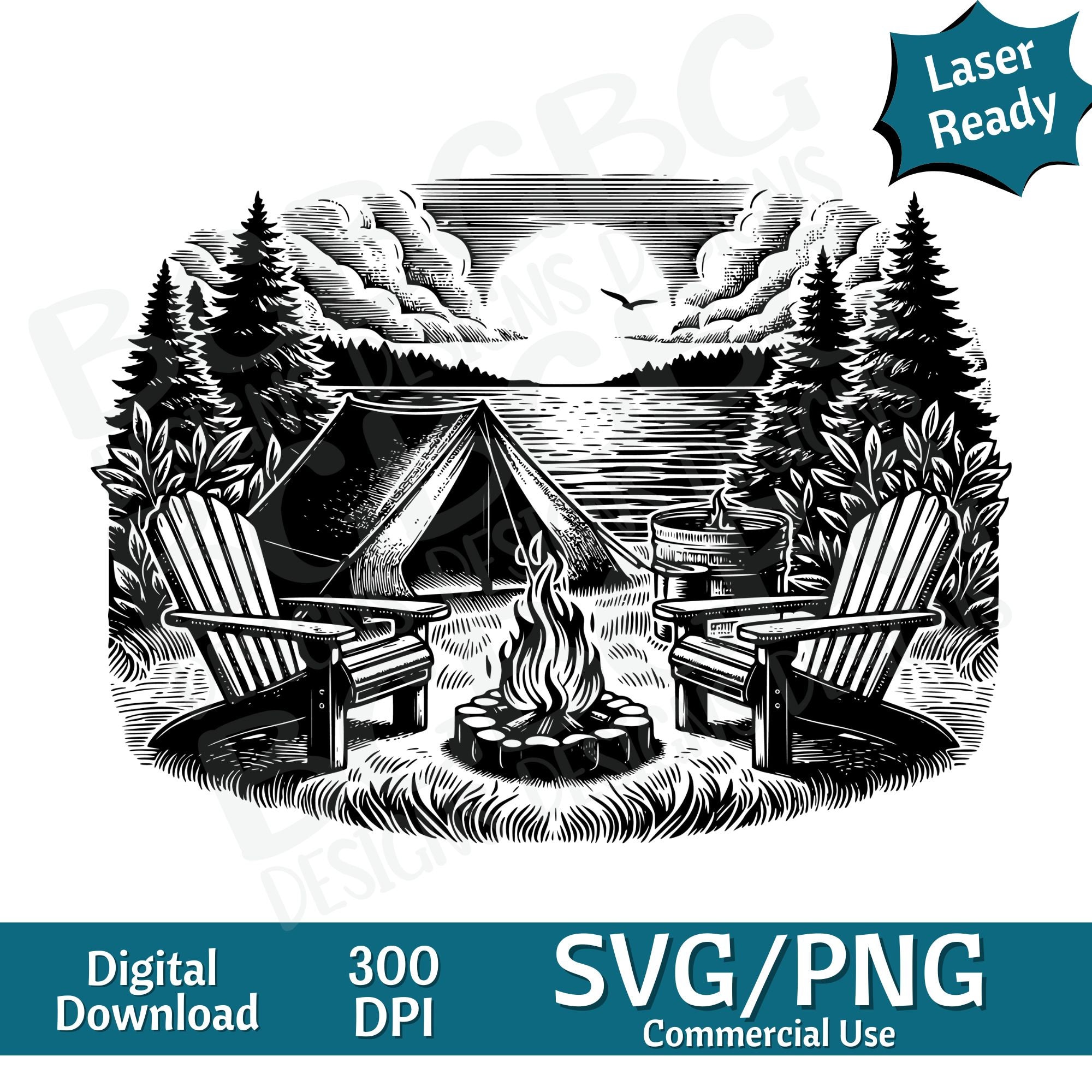 Tent at Camp Ground, Campfire SVG PNG, Vector Graphic, Laser Engraver ...