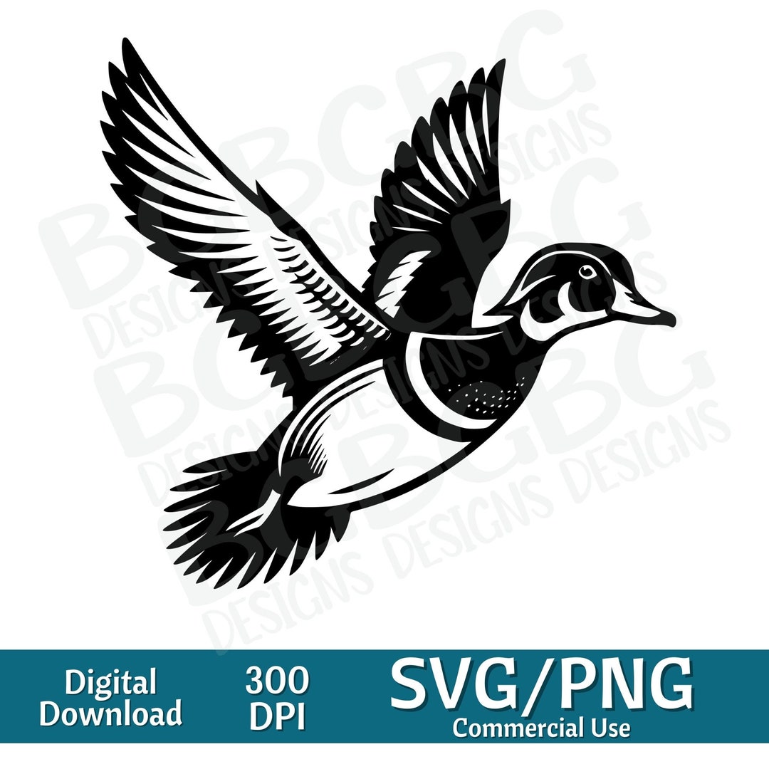 Wood Duck Flying SVG PNG, Vector Graphic Design Cut Print Cnc Digital ...