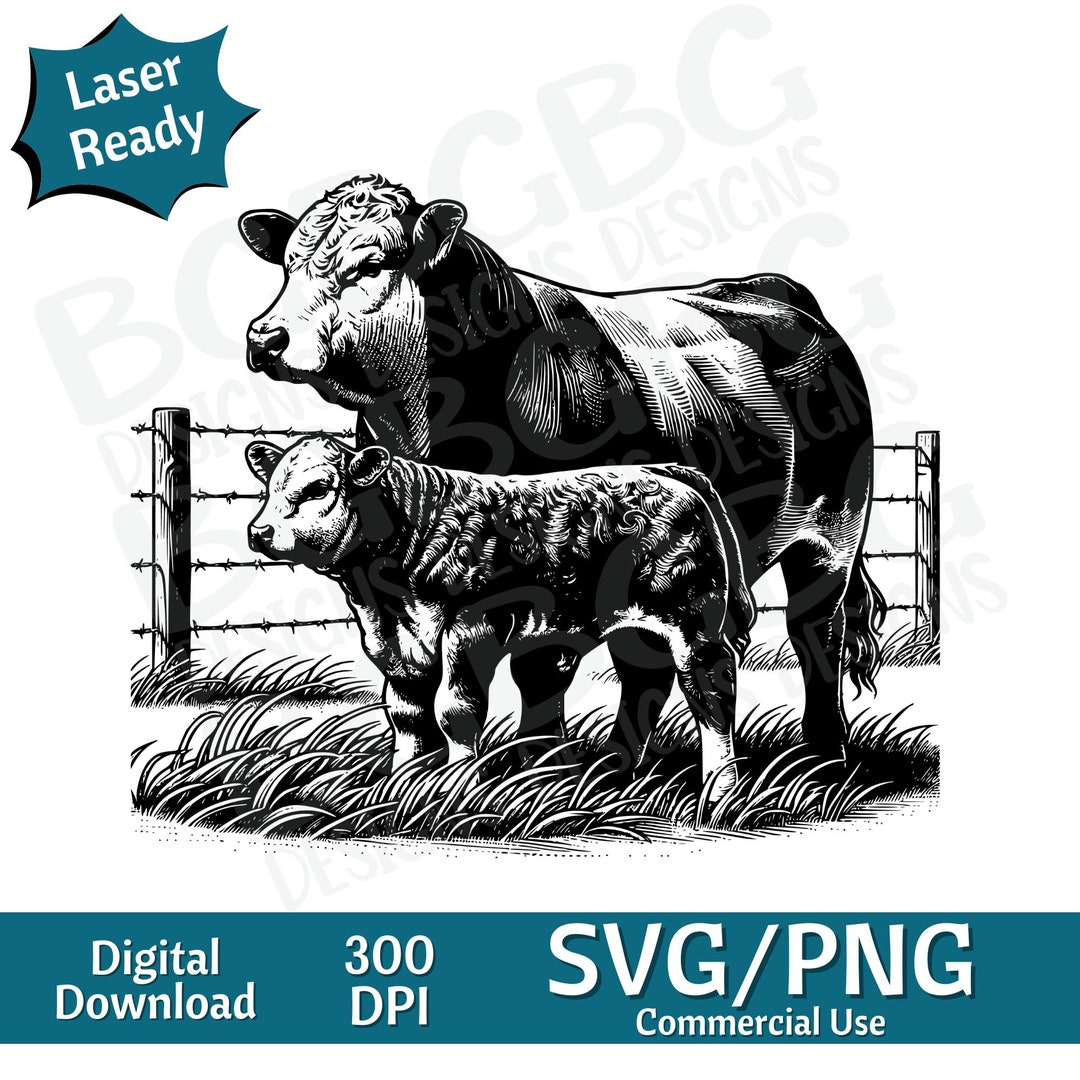 Simmental Cow and Calf Pair SVG, Animal Clipart, Farm, Vector Graphic ...