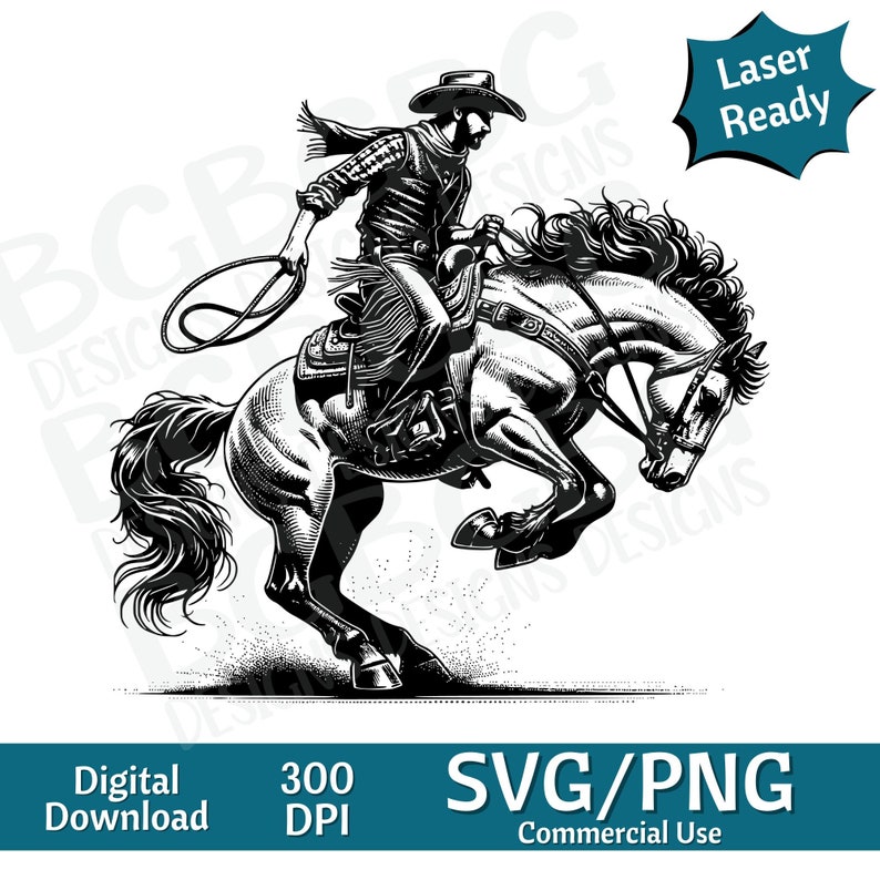 Bucking Horse SVG PNG, Rodeo, Bronc Riding PNG, Vector Graphic, Cut ...
