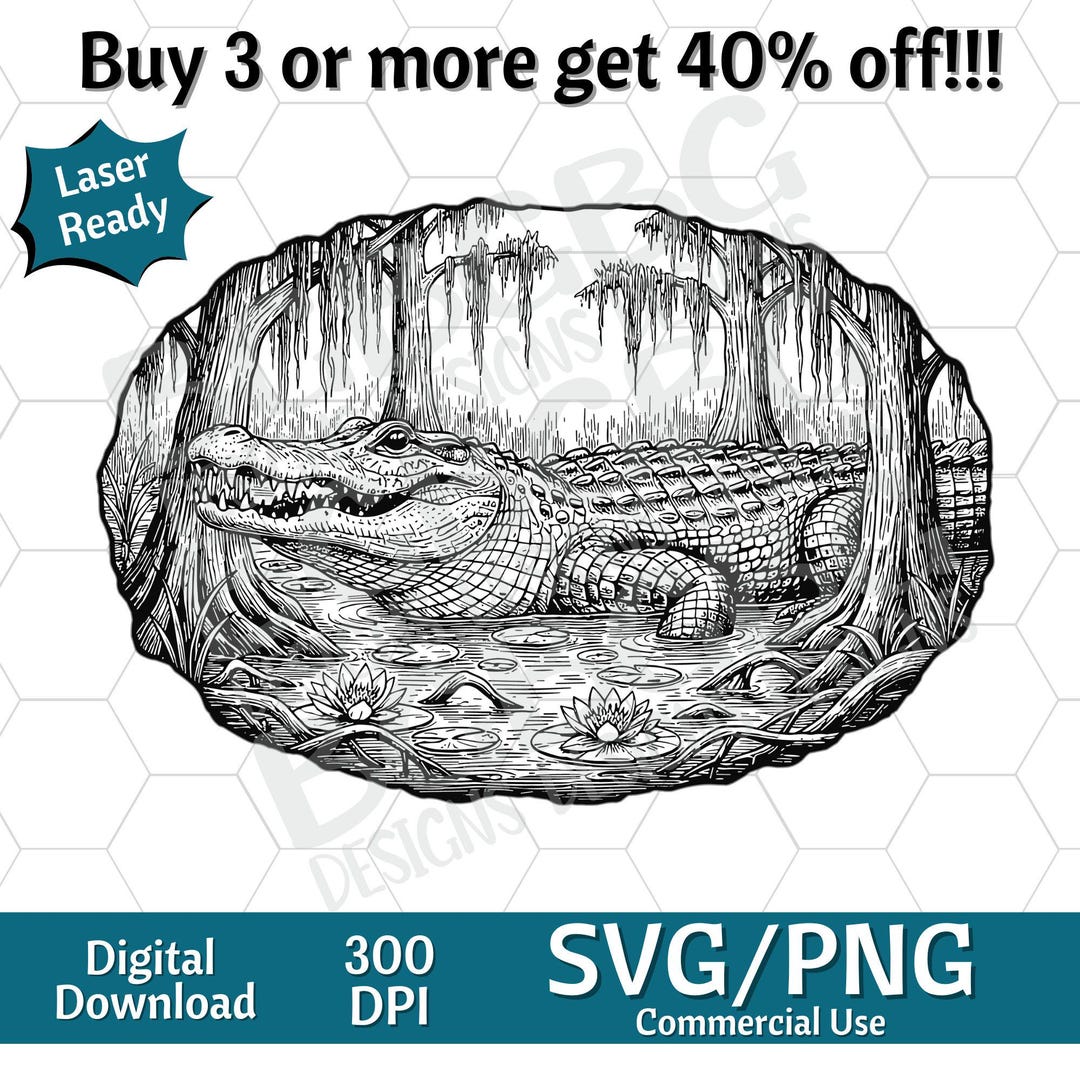 Alligator in Swamp SVG PNG, Vector Graphic, Laser Engraver, Cnc, Clip ...