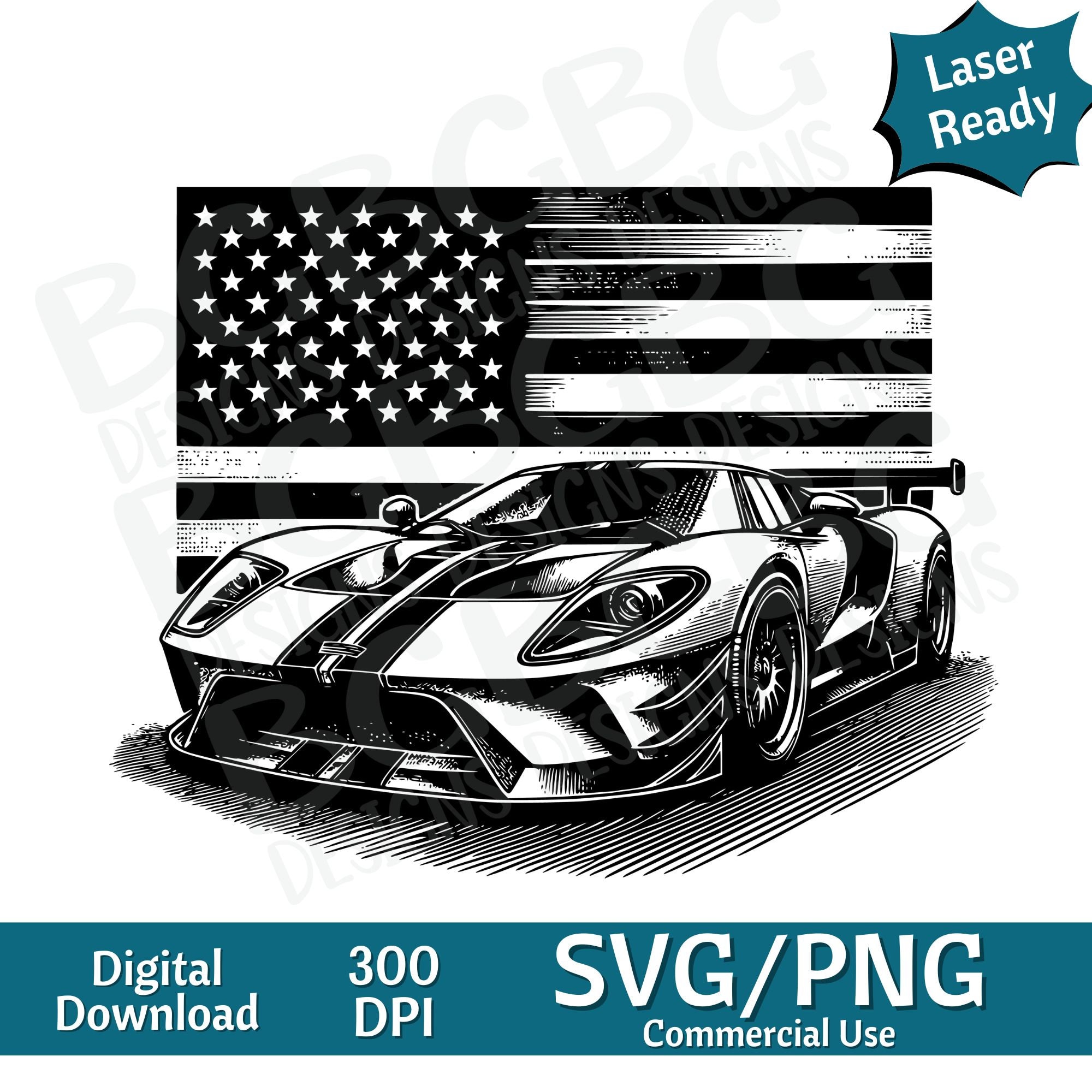 Sports Car With Flag SVG PNG, Super Car, Vector Graphic, Laser Engraver ...