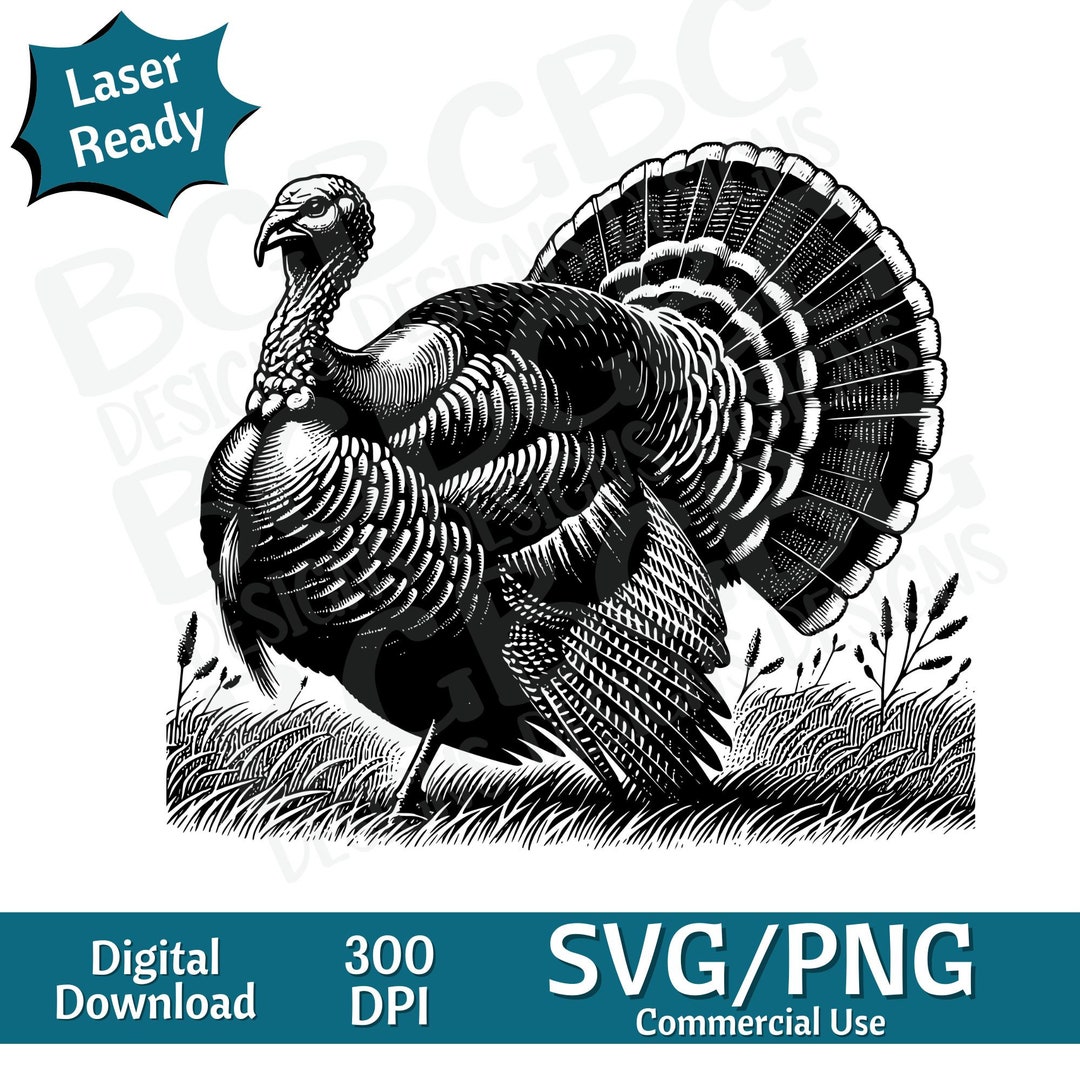 Turkey Strutting in Field SVG PNG, Turkey Silhouette, Laser Ready ...