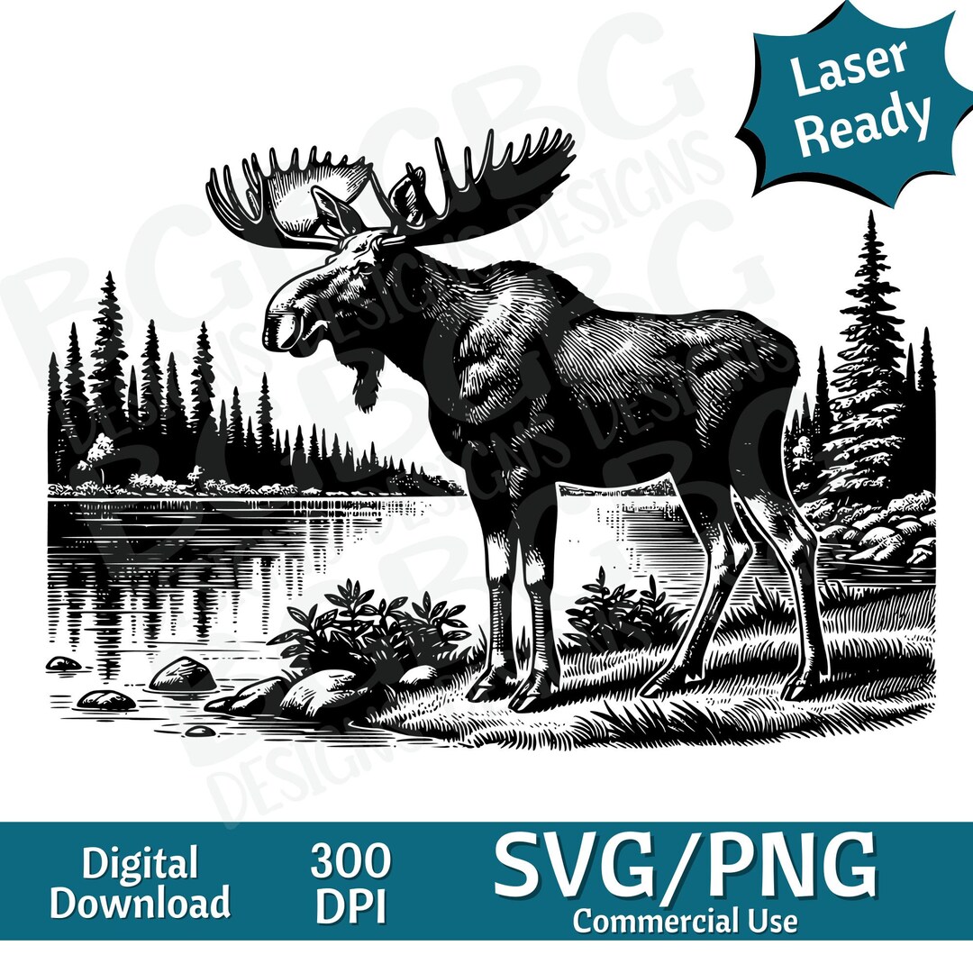 Moose by Lake SVG PNG, Vector Graphic, Laser Engraver, Cnc, Clip Art ...
