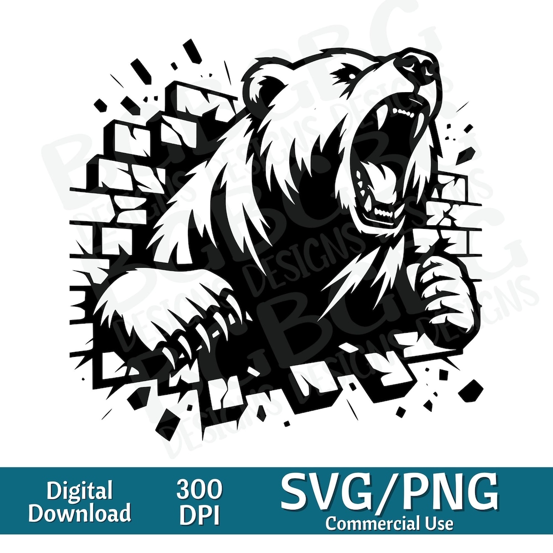 Bear Breaking Through Wall SVG, Grizzly SVG, Bear Mascot Svg, Png ...