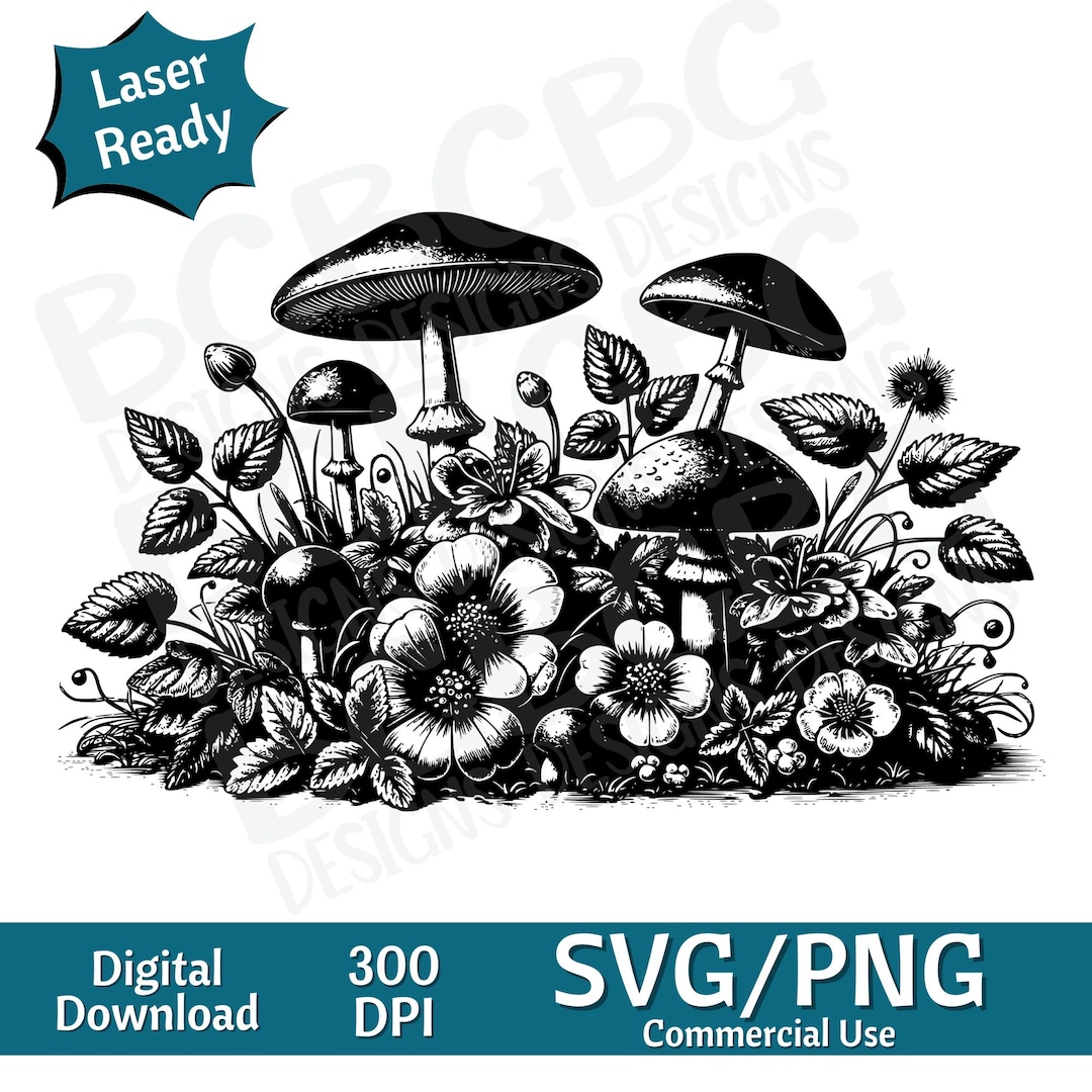 Mushrooms and Flowers, Spring Time SVG PNG, Vector Graphic, Laser ...