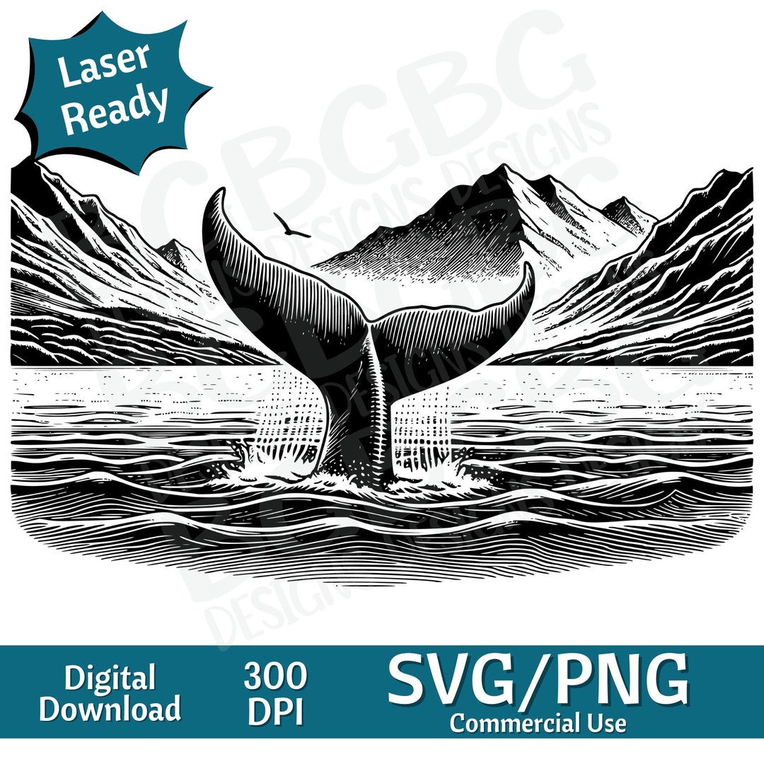 Whale Tail SVG PNG, Humpback, Ocean Svg Vector Graphic, Laser Engraver ...