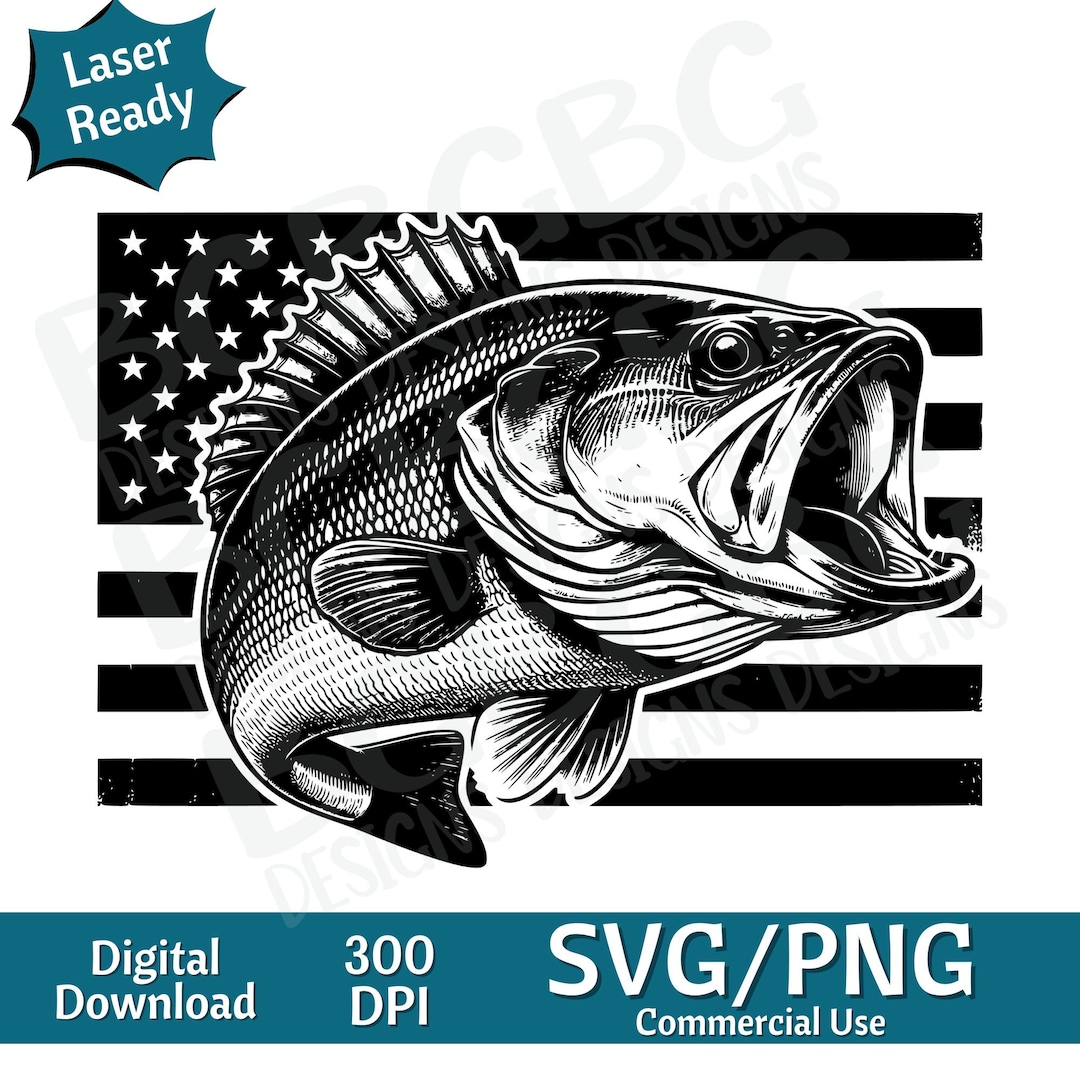 Largemouth Bass With Flag SVG, Jumping Bass SVG, Black Bass SVG, Svg ...