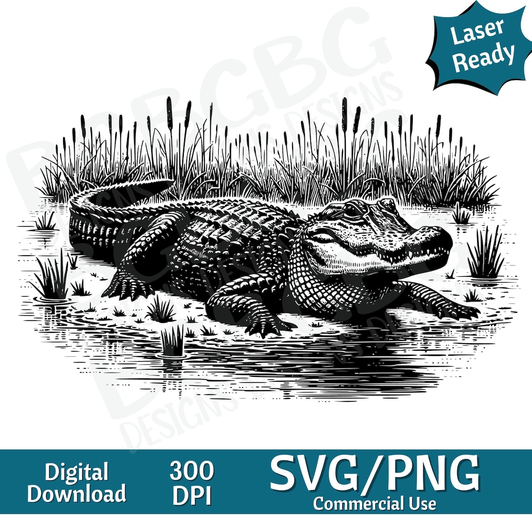 Alligator in Swamp SVG PNG, Vector Graphic, Laser Engraver, Cnc, Clip ...