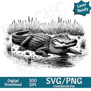 Alligator in Swamp SVG PNG, Vector Graphic, Laser Engraver, Cnc, Clip ...