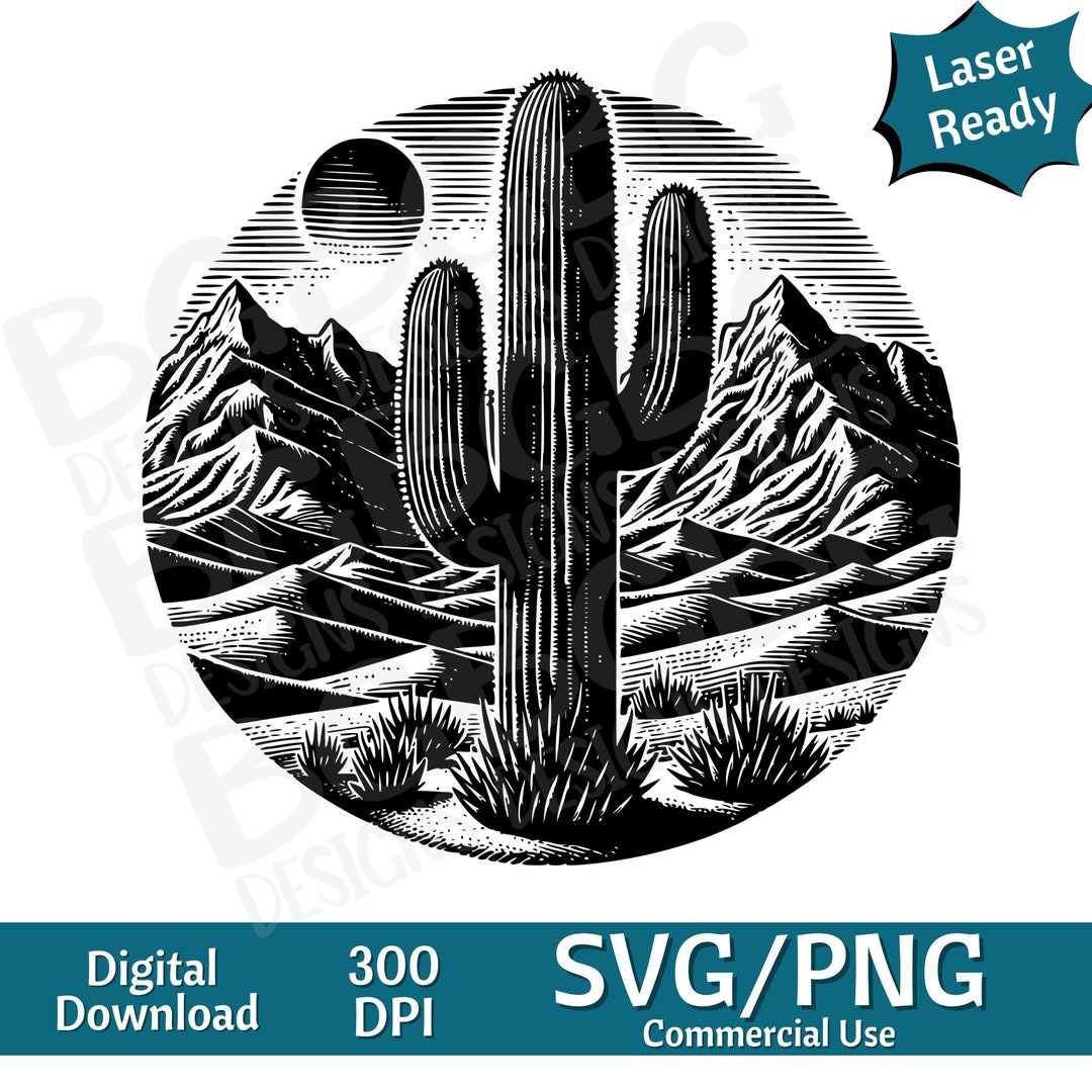Cactus in Desert SVG PNG, Old West, Desert, Vector Graphic, Cut Print ...