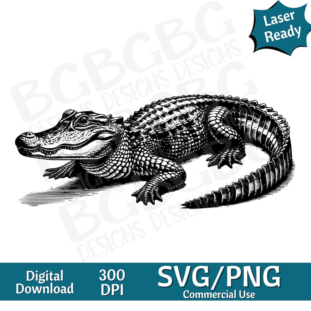 Alligator SVG PNG, Vector Graphic, Laser Engraver, Cnc, Clip Art, Laser ...