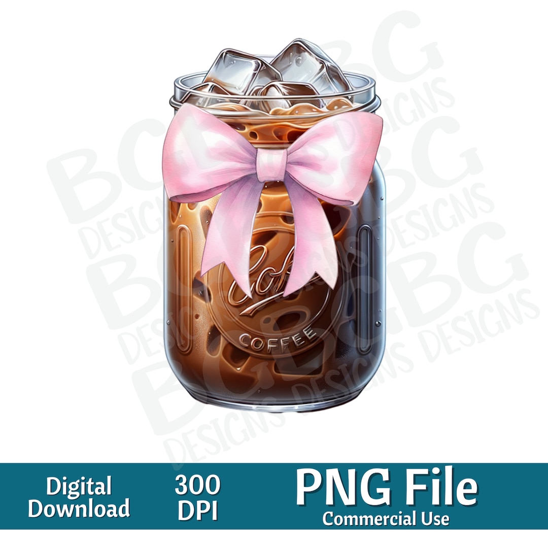 Iced Coffee Coquette PNG, Pink Bow, Coffee Lover, Coquette Room Decor ...