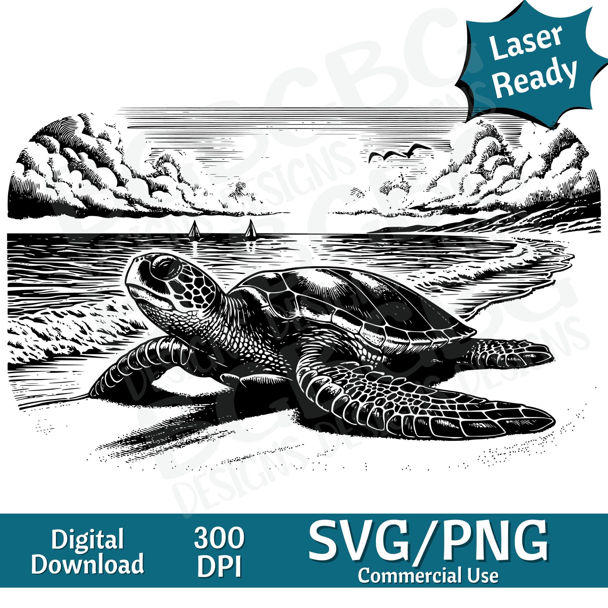 Sea Turtle on Beach SVG PNG, Ocean Svg Vector Graphic, Laser Engraver ...