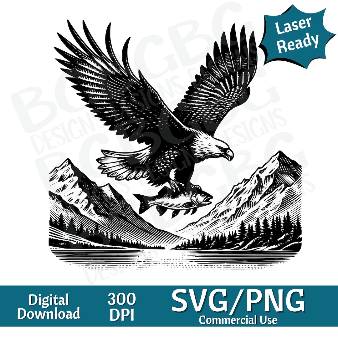 Eagle Catching Fish SVG PNG, Vector Graphic, Laser Engraver, Cnc, Clip ...