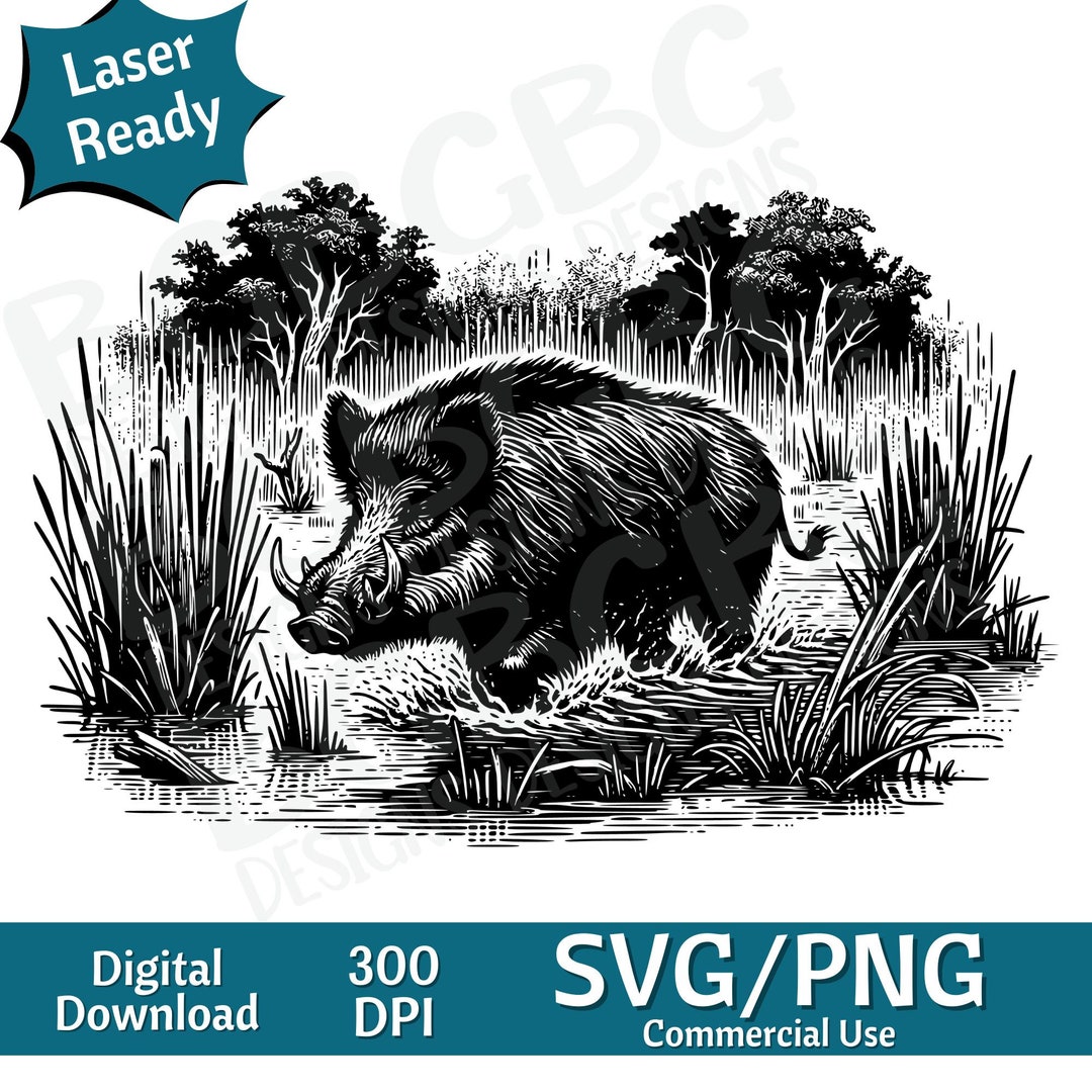Wild Boar in Swamp SVG, Pig Clipart, Hog Svg, Hunting Svg, Hog Clipart ...