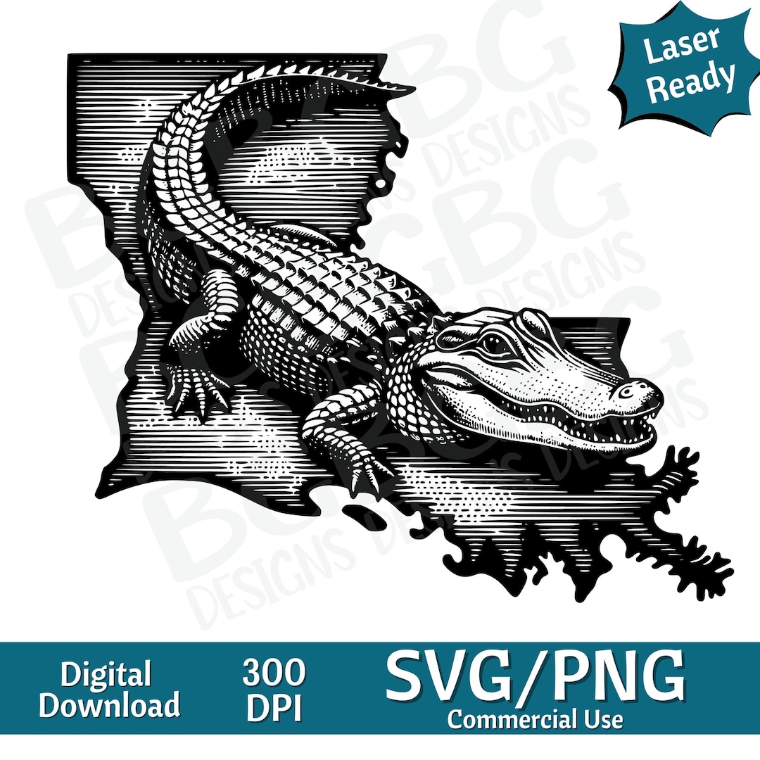 Alligator and Louisiana Outline SVG PNG, Vector Graphic, Laser Engraver ...