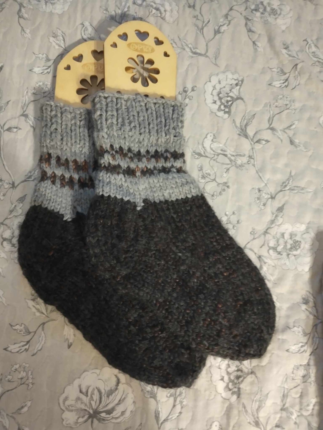 Socks Stocking Slippers Mix Yarn Hand Knitted Slippers Socks - Etsy