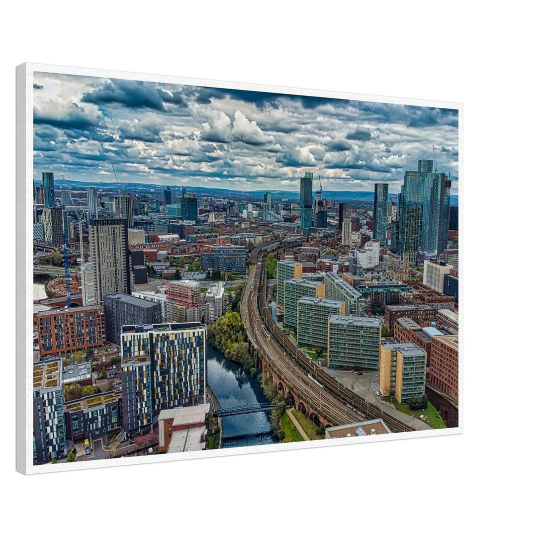 Skyline of Manchester Modern Aerial Wall Art Print Wall Hanging Canvas ...