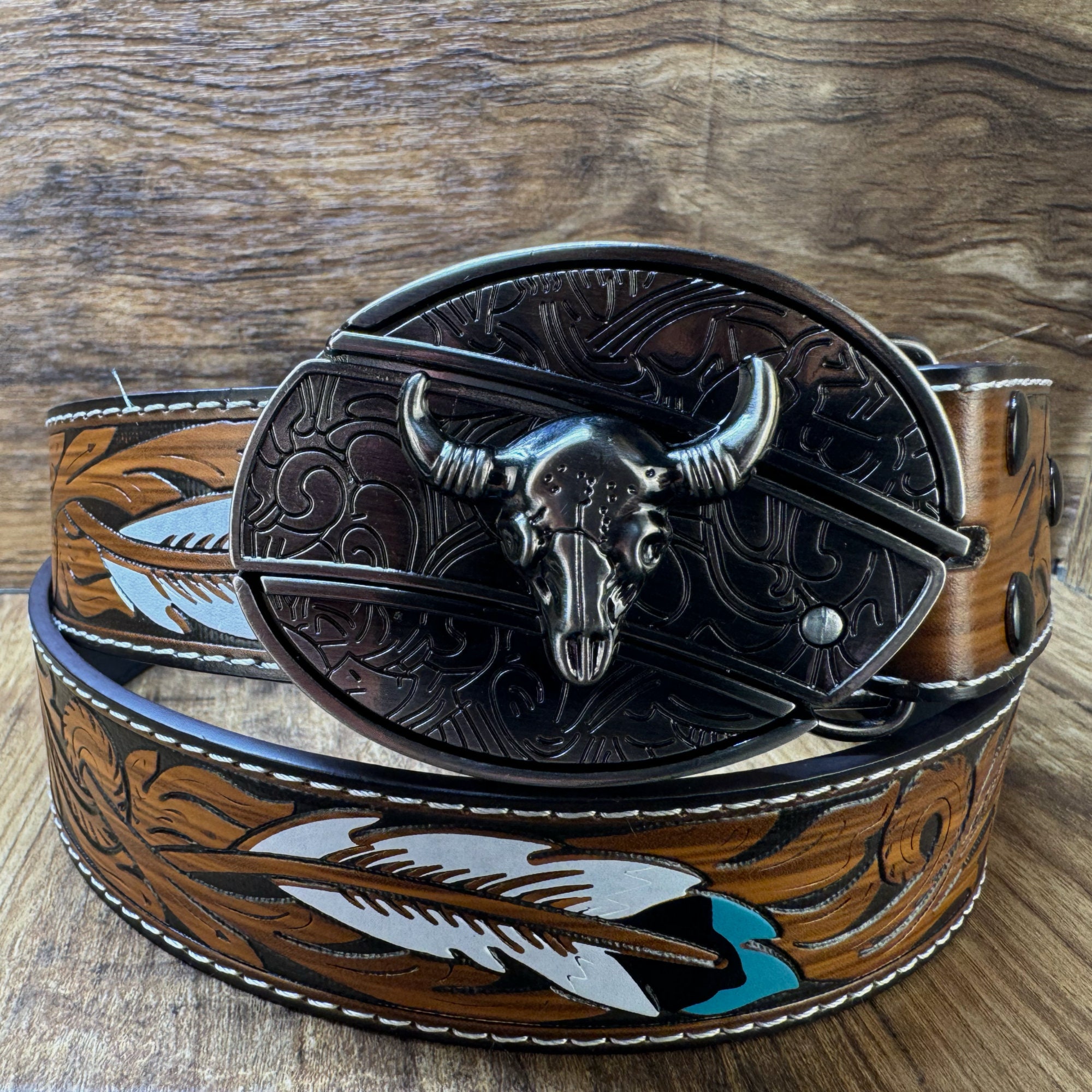 Longhorn Knife Belt Buckle,self Defense Belt,forged Stainless Steel ...